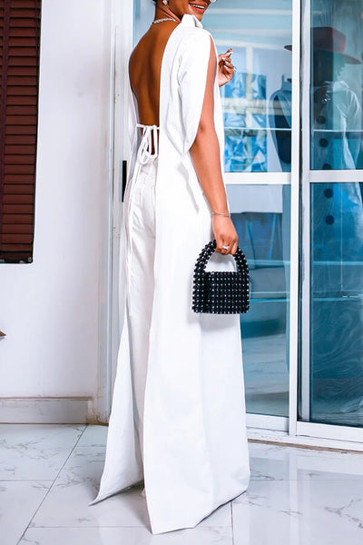 Solid Color Elegant Backless Pant Suit – HuLianFu